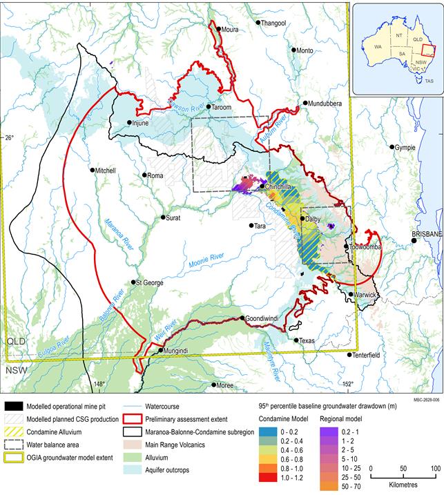 Baseline groundwater drawdown (m) for Model layer 1 – Alluvium ...